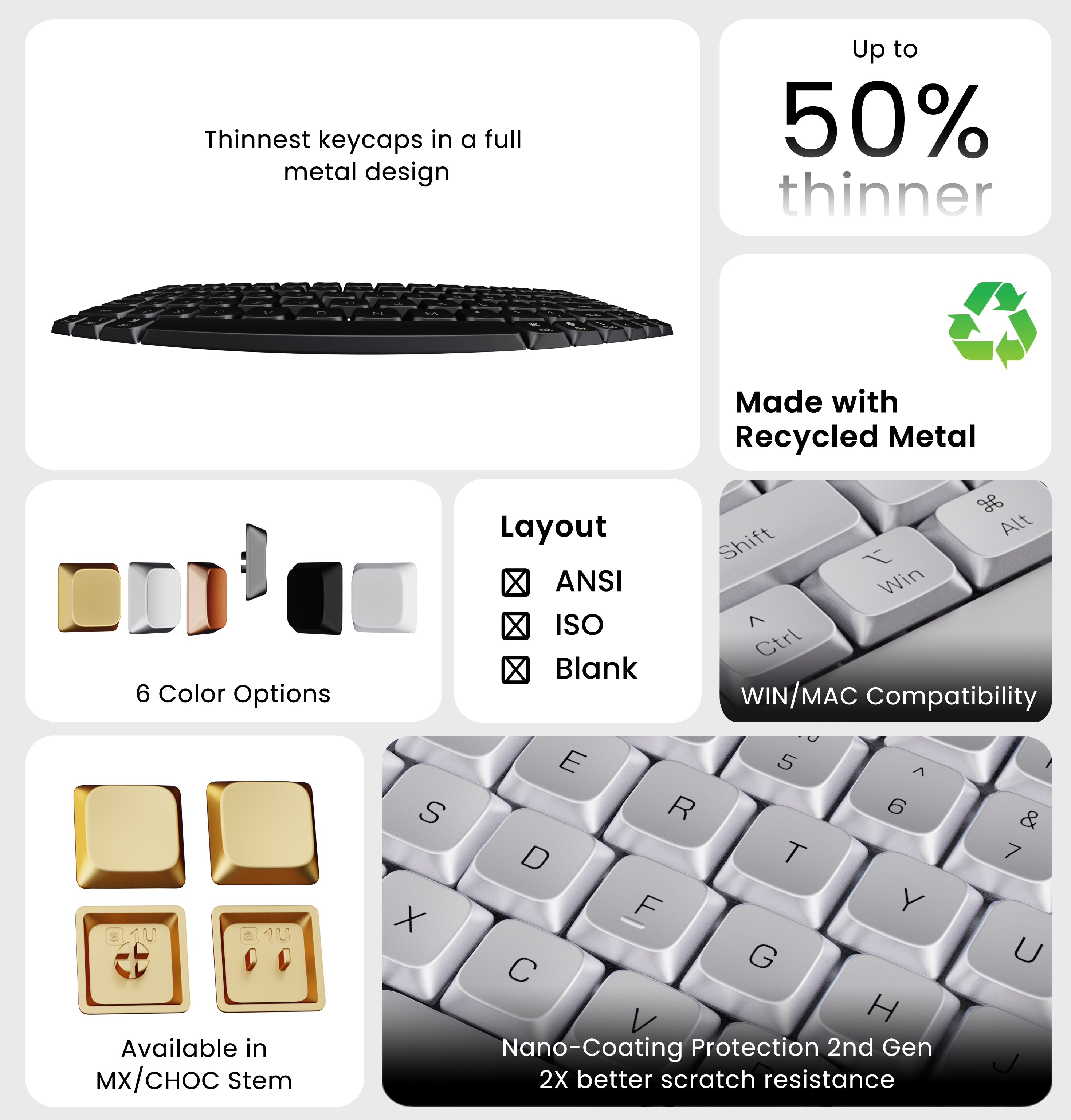 Awekeys Air Low Profile Metal Keycaps Set